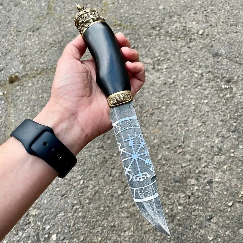 Hunting Knife Engraved viking Hand Forged Knife - Etsy