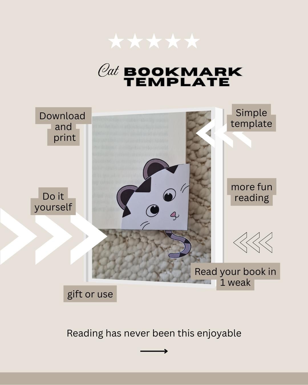 Cute Cat Corner Bookmark 3D Printable Template - Etsy
