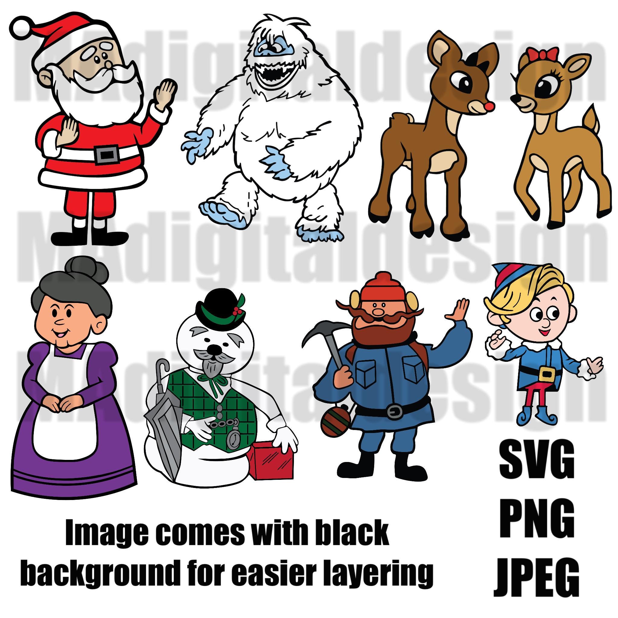 Rudolph 7 Images Bundle Includes: Rudolph, Clarice, Santa, Mrs Claus ...