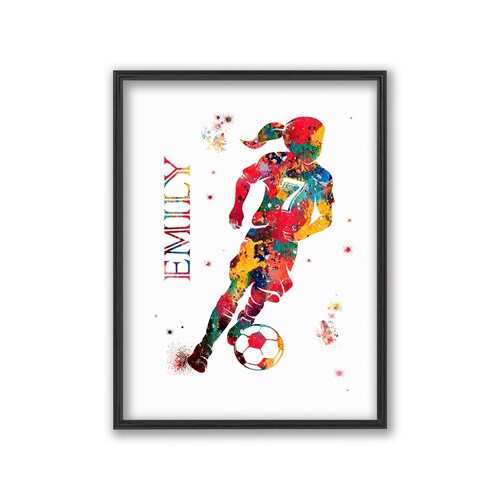 Personalized Girl Soccer Wall Art Player Football Watercolor - Etsy