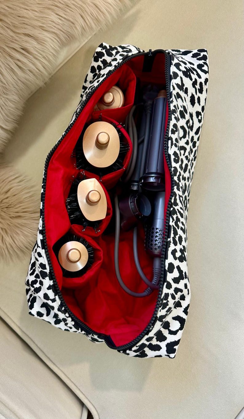 Leopard Print Dyson Hair Tool Travel Bag White and Black With Red ...