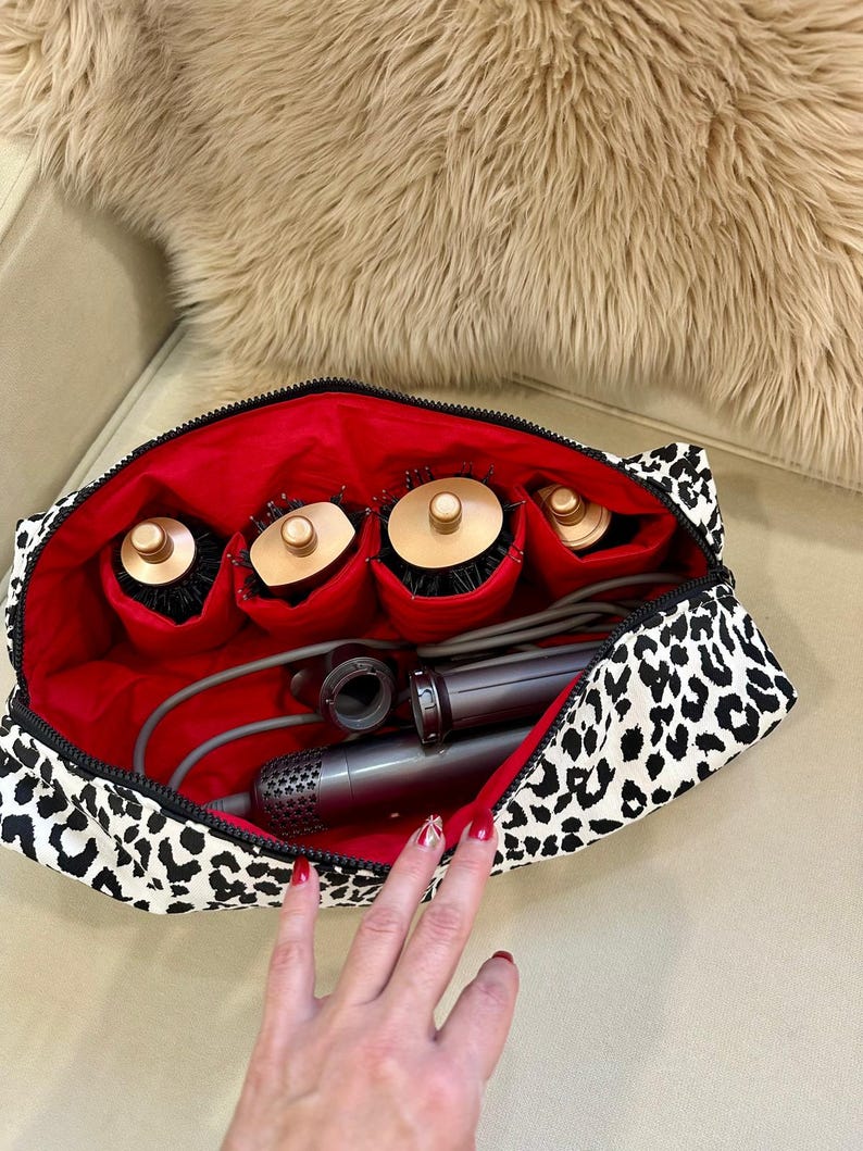 Leopard Print Dyson Hair Tool Travel Bag White and Black With Red ...