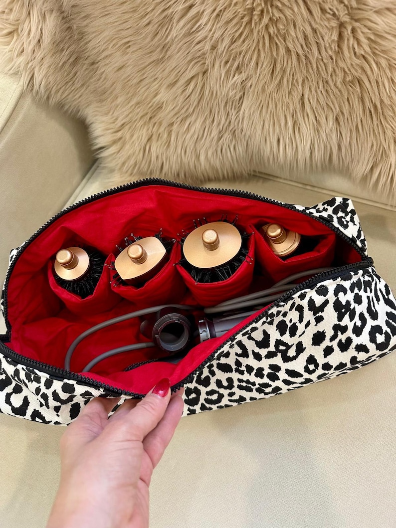 Leopard Print Dyson Hair Tool Travel Bag White and Black With Red ...