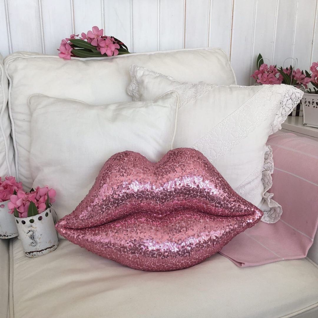 Glitter Lips Throw Pillow Hot Lips Shaped Decorative Pillow Double ...