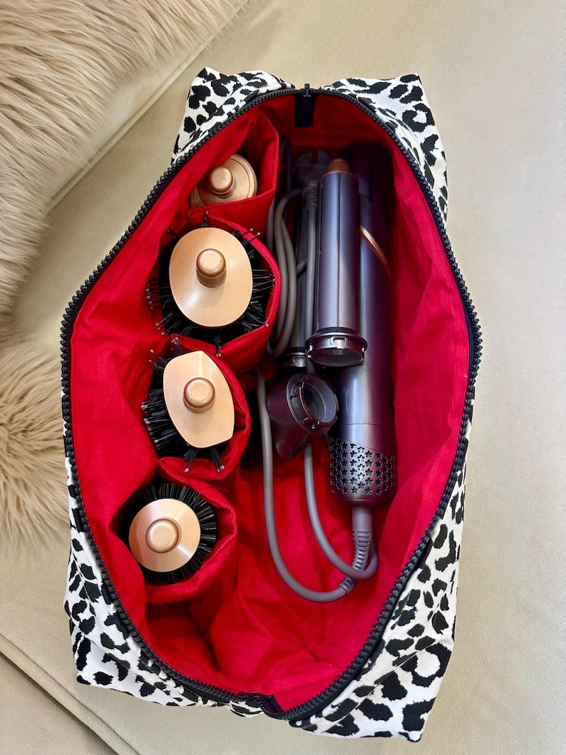 Leopard Print Dyson Hair Tool Travel Bag White and Black With Red ...