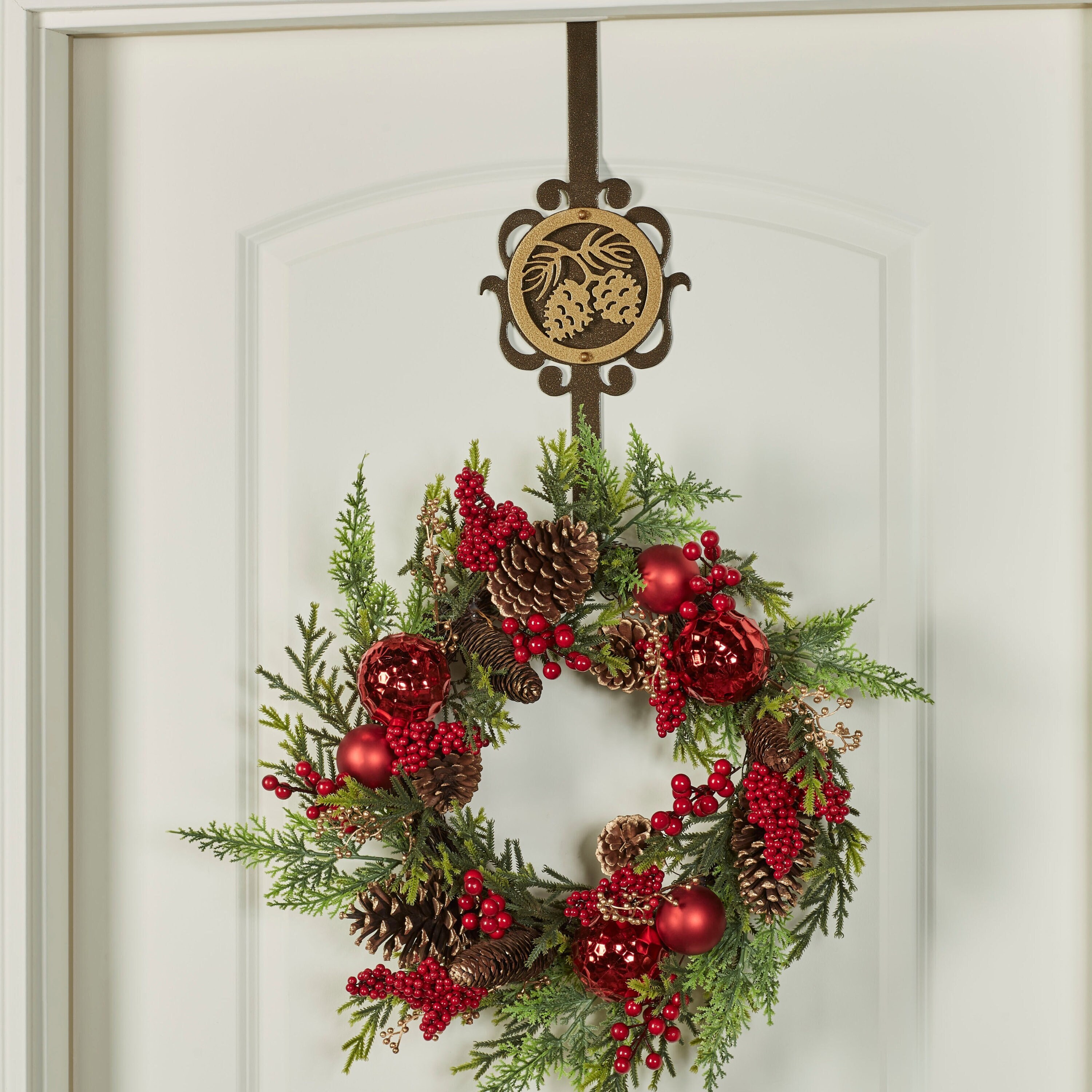 Overture Holiday Over-the-door Metal Wreath Hanger | Snowflake, Pine ...