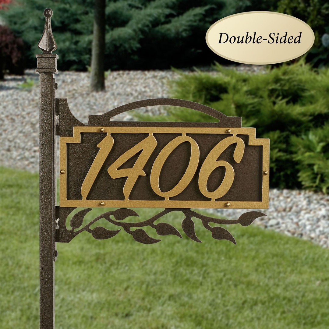 Shepherd Double Sided Address Yard Post | Ivy or Scroll | 1-5 House ...