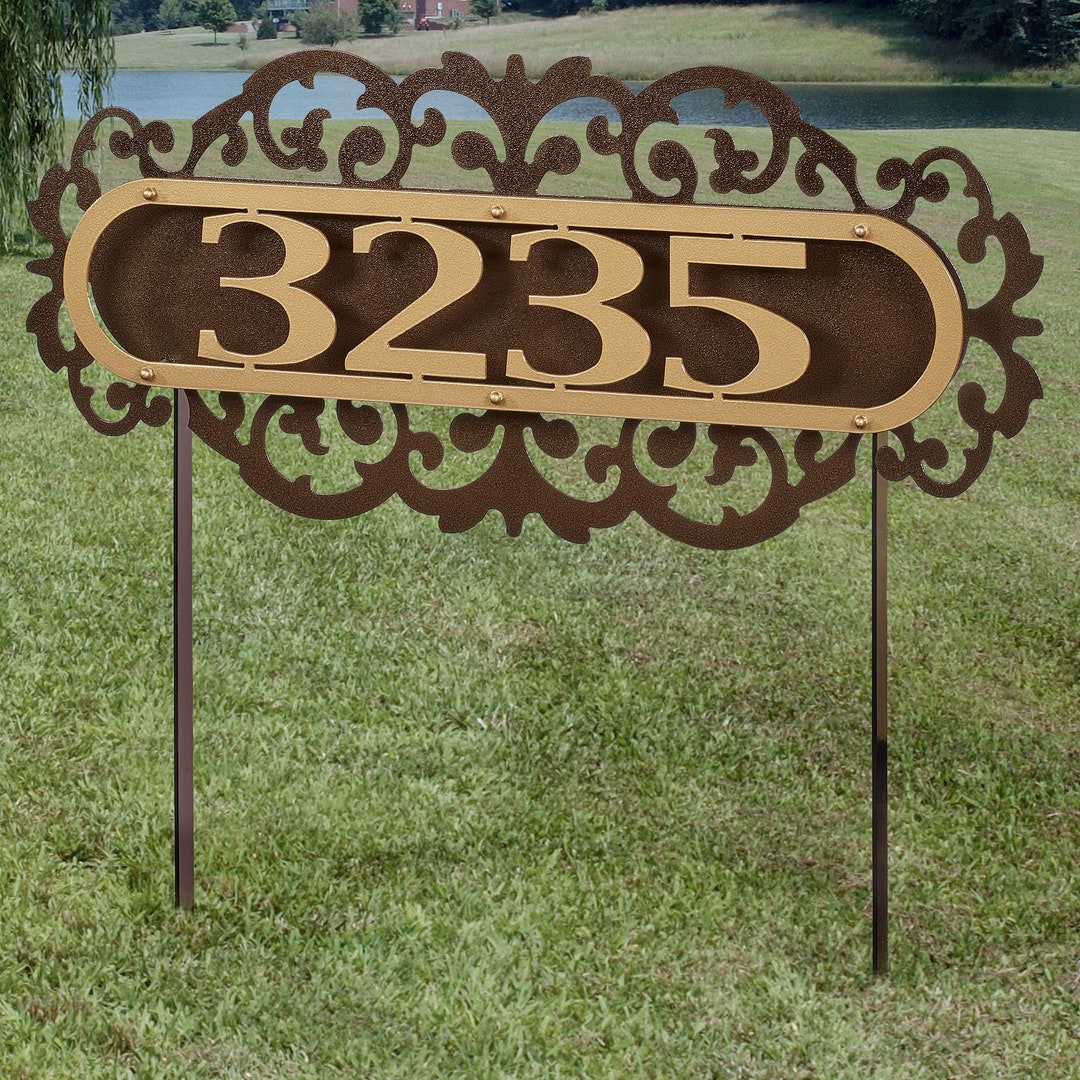 Laroyal House Number Staked Yard Sign With Scrollwork | Personalize ...