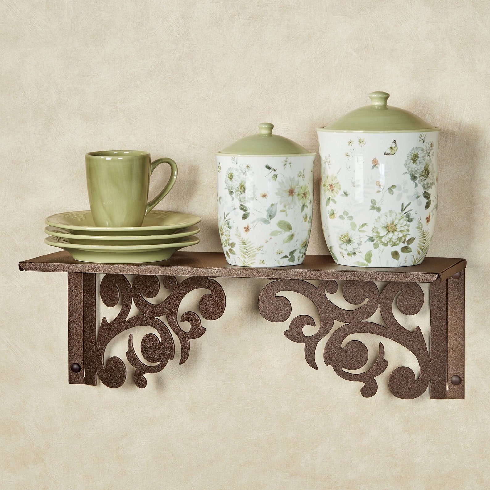 Noble Scrolls Metal Wall Shelf | Indoor Outdoor | 4 Finishes | Rustic ...