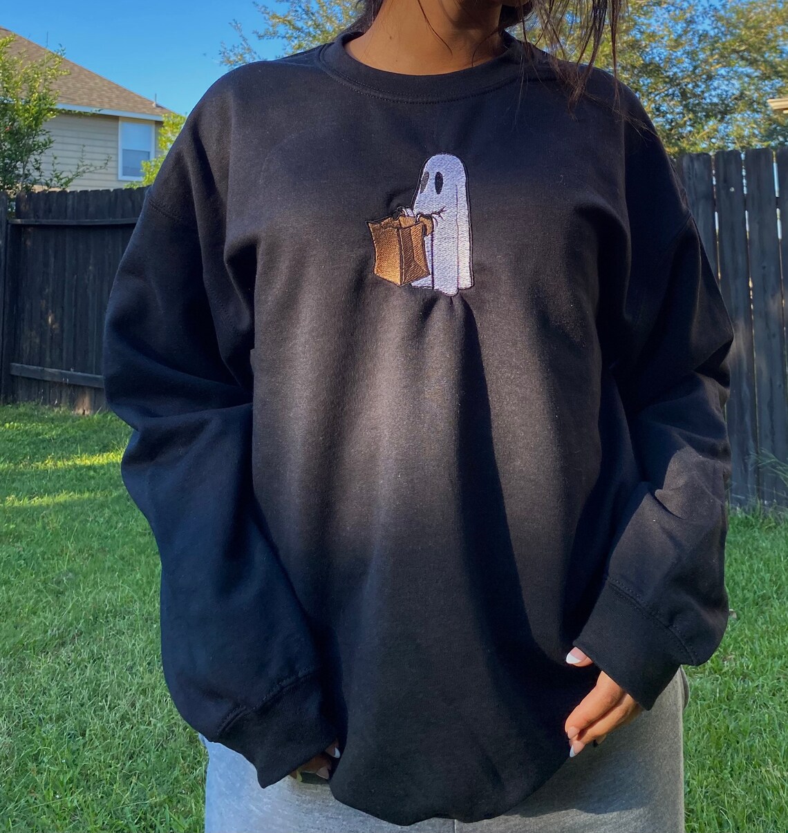 Ghost Embroidery Sweatshirt Funny Spooky Pullover Trick or - Etsy