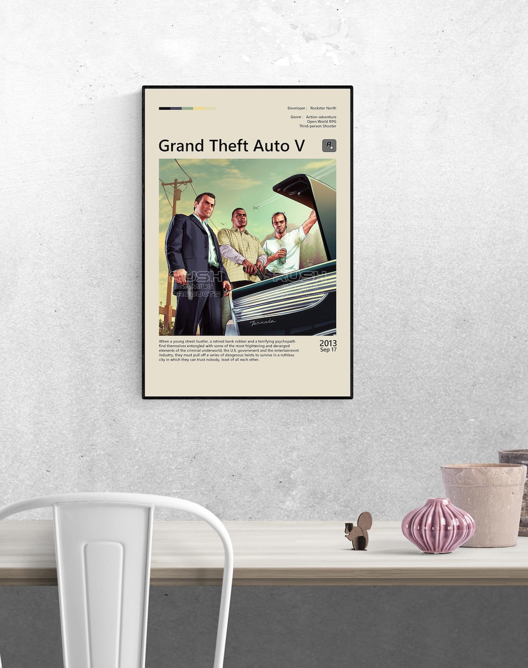 Grand Theft Auto V Poster, Gaming Decor, Video Game Art, Gaming Room ...