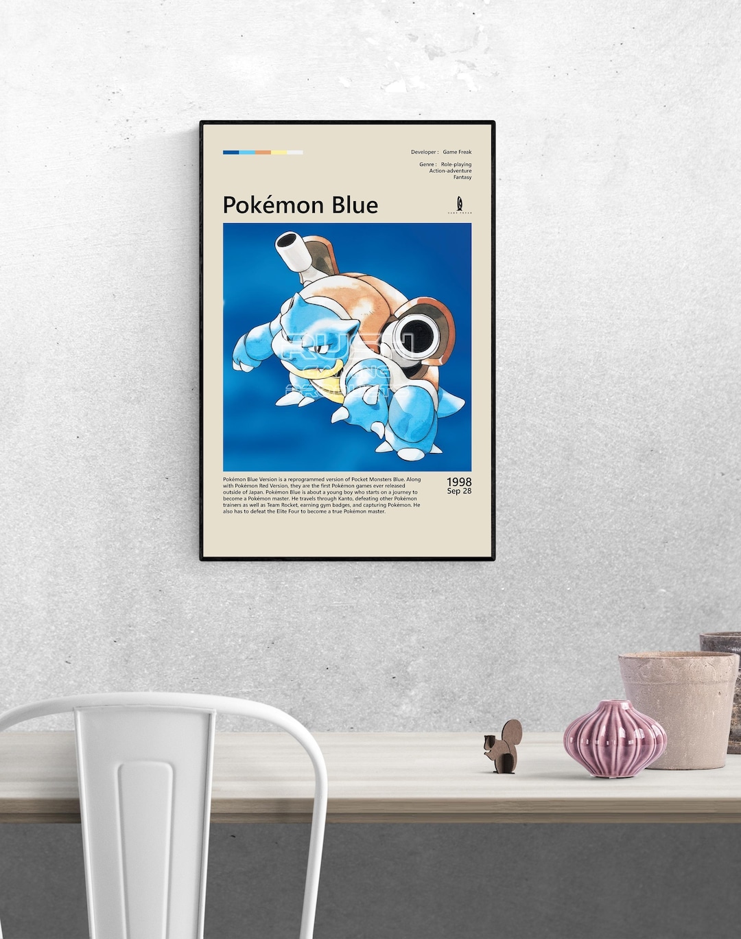 Pokemon Blue Poster, Gaming Decor, Video Game Art, Gaming Room Poster ...