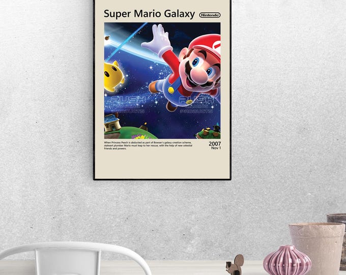 Super Mario Galaxy Poster, Gaming Decor, Video Game Art, Gaming Room ...