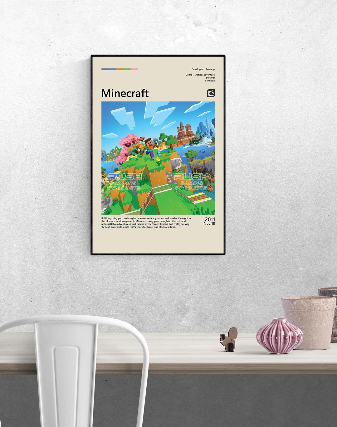 Minecraft Poster, Gaming Decor, Video Game Art, Gaming Room Poster | 2: ...
