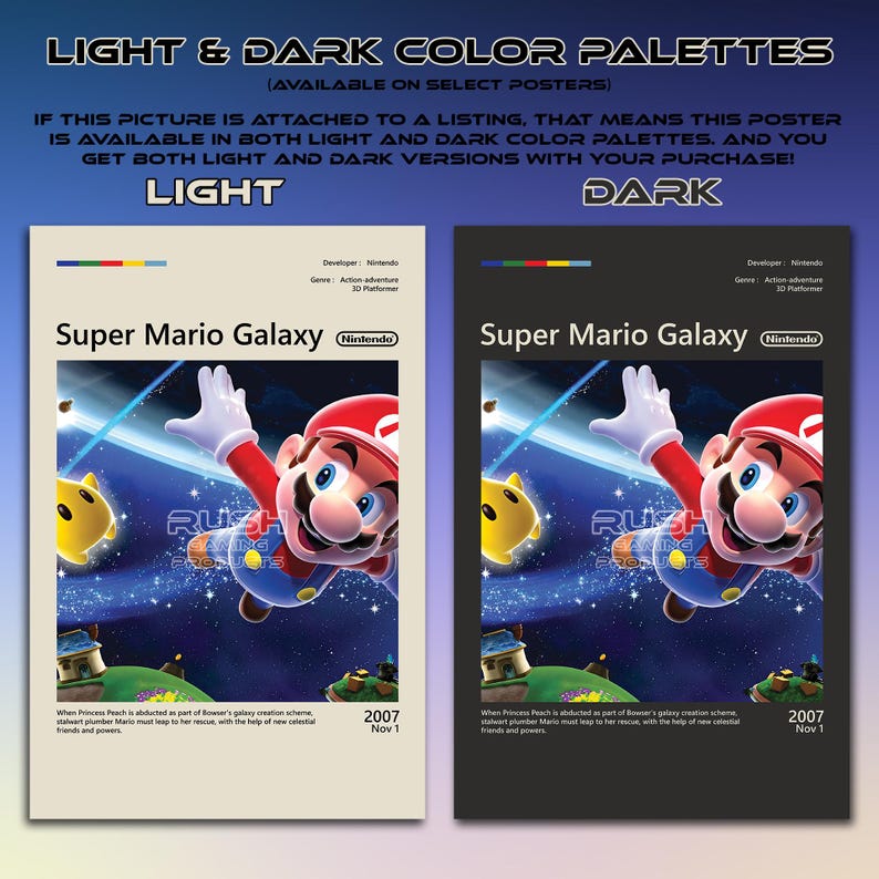 Super Mario Galaxy Poster, Gaming Decor, Video Game Art, Gaming Room ...