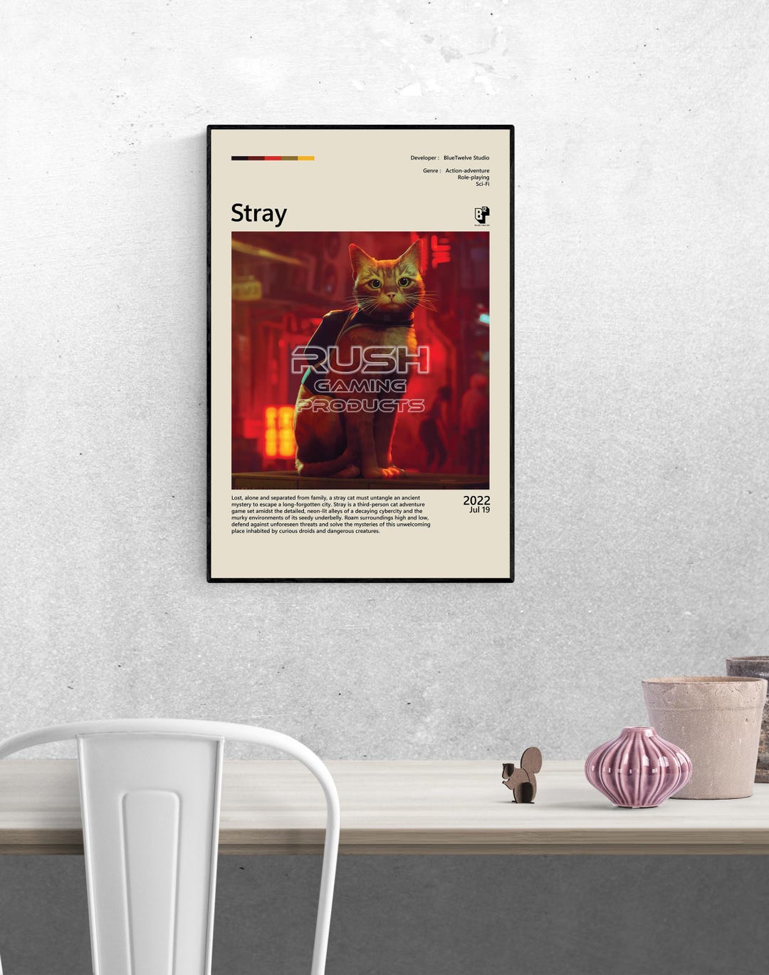Stray Poster, Gaming Decor, Video Game Art, Gaming Room Poster | 2:3 ...