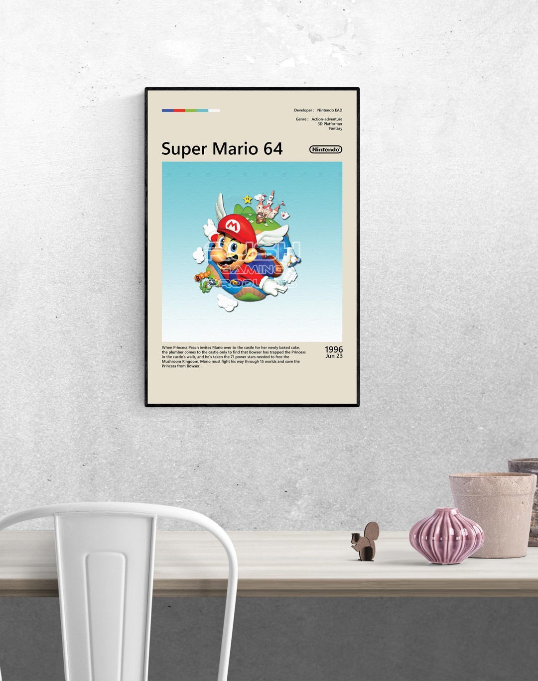Super Mario 64 Poster, Gaming Decor, Video Game Art, Gaming Room Poster ...