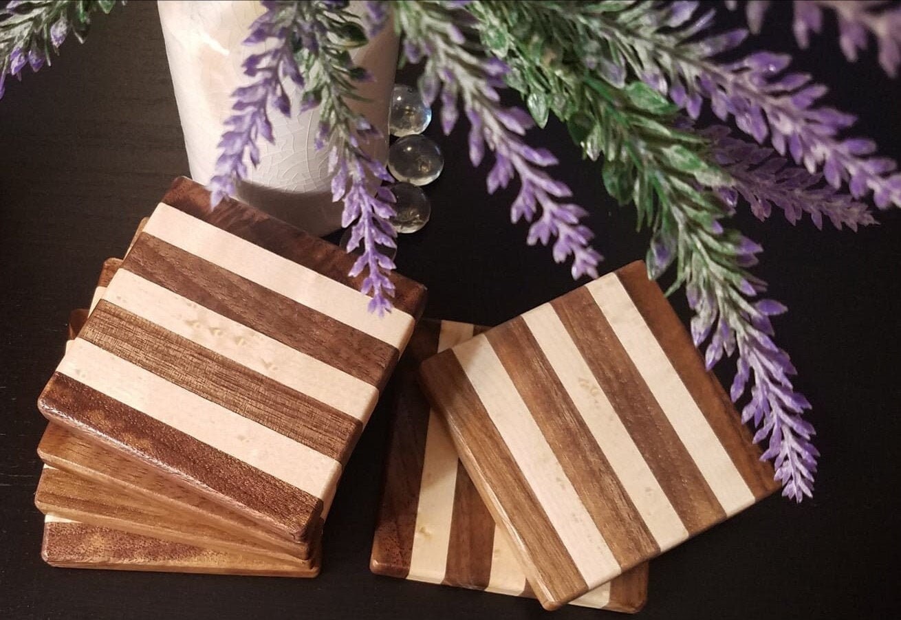 Wooden Coaster Set in Maple & Walnut Wood. Coffee Table - Etsy
