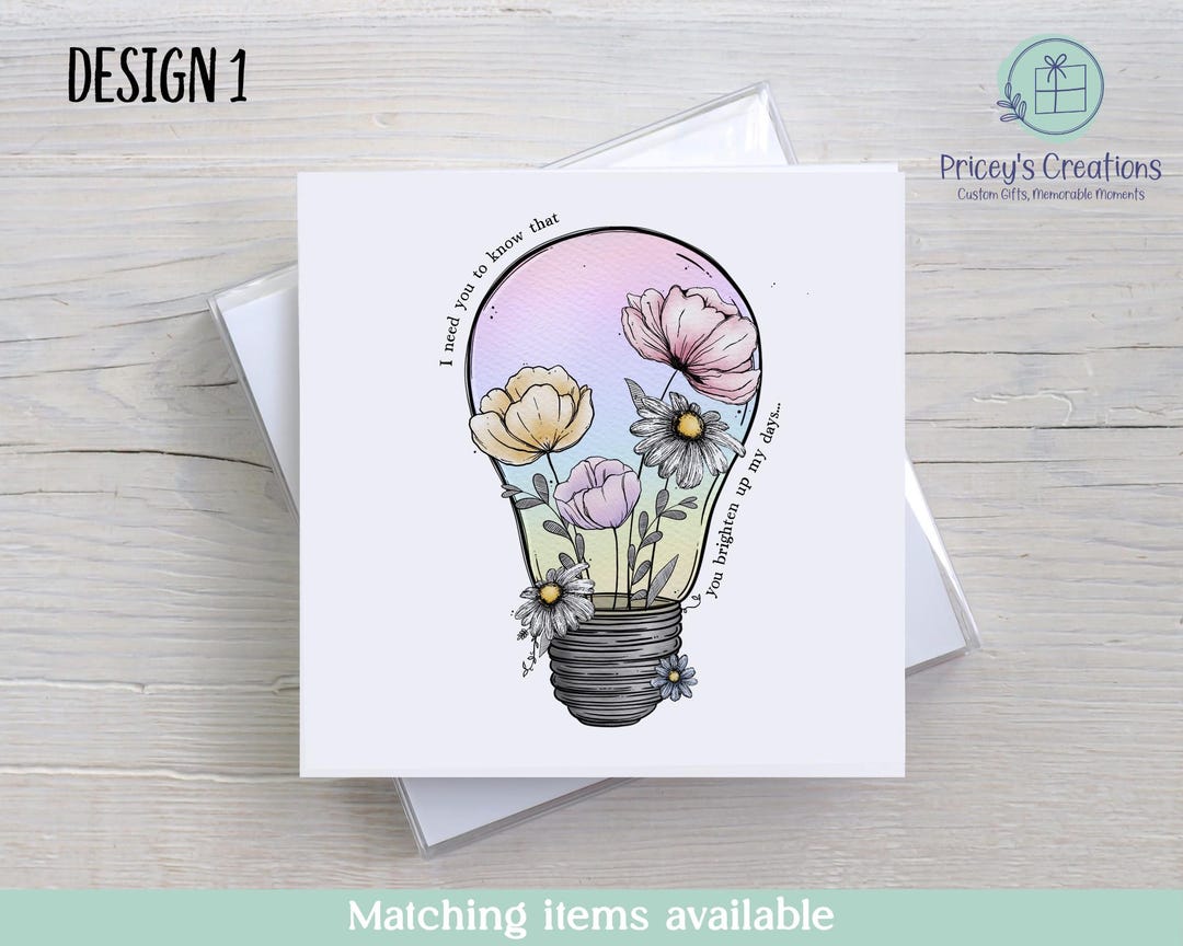 Inspirational Floral Lightbulb Card for Mental Health Support - Etsy