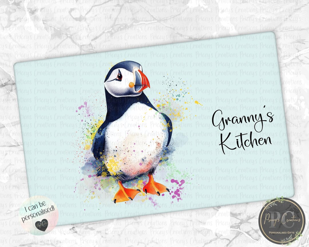 Personalised Puffin Glass Chopping Board - Custom Kitchen Decor, Bird ...