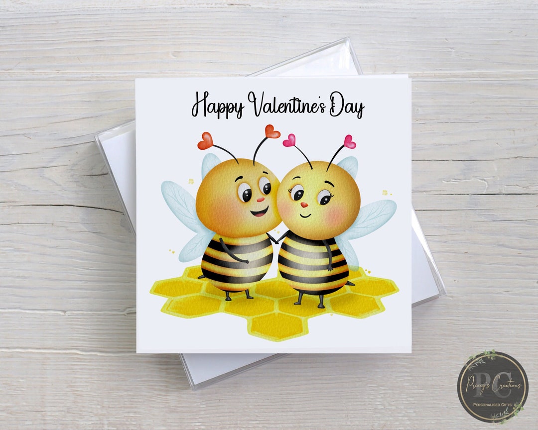 Personalised Valentines Day Card, Happy Valentines Cute Bees - Etsy