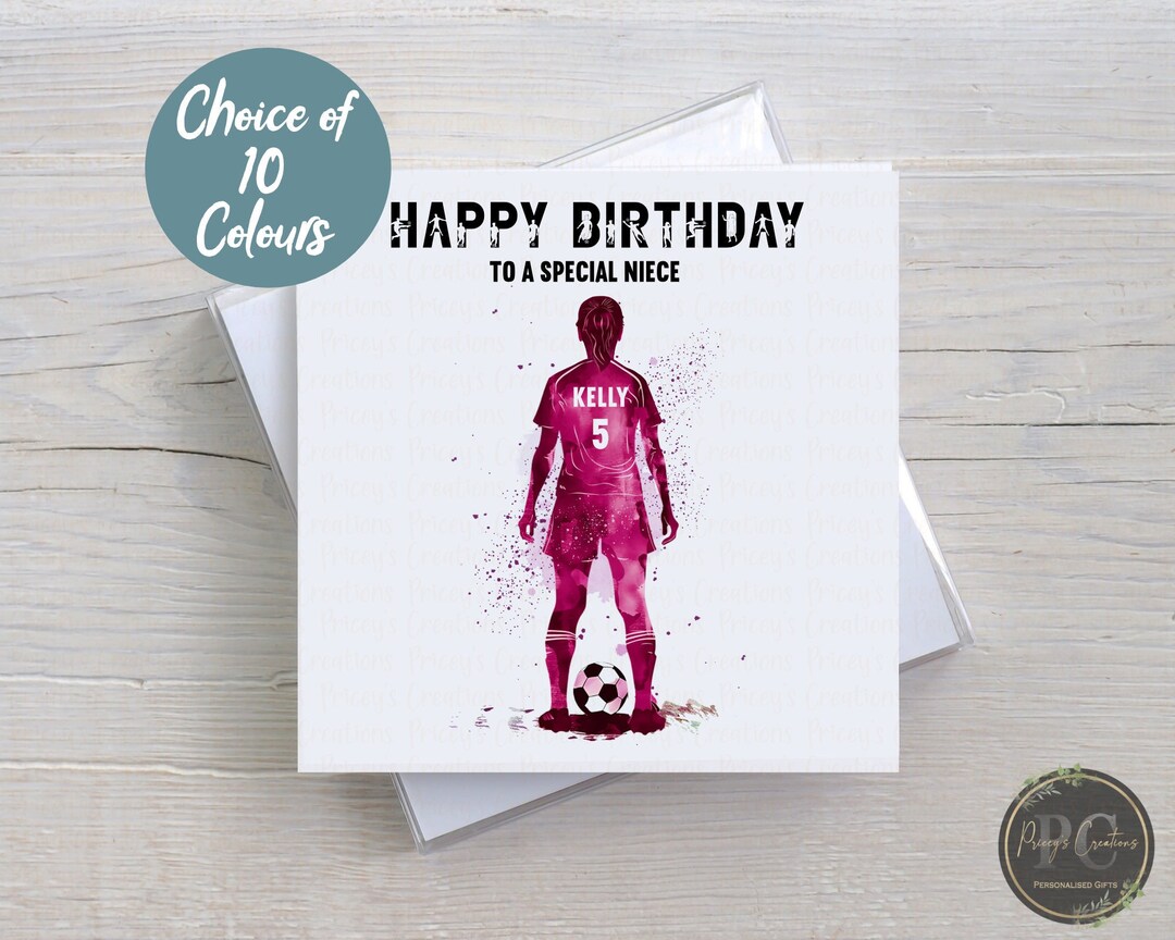 Girls Football Birthday Card, Custom Soccer Card, Personalised Sports ...
