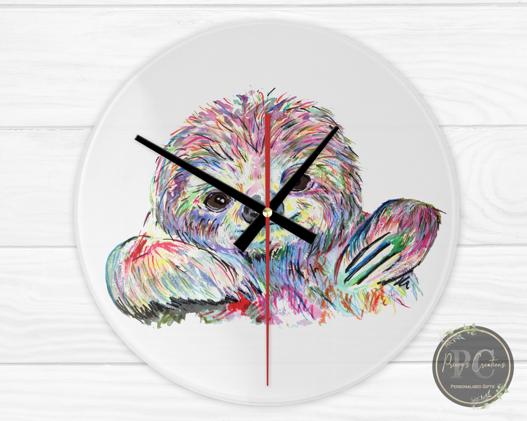 Sloth Clock, Round Glass Clock, Sloth Lover Gift, Kitchen Wall Clock ...