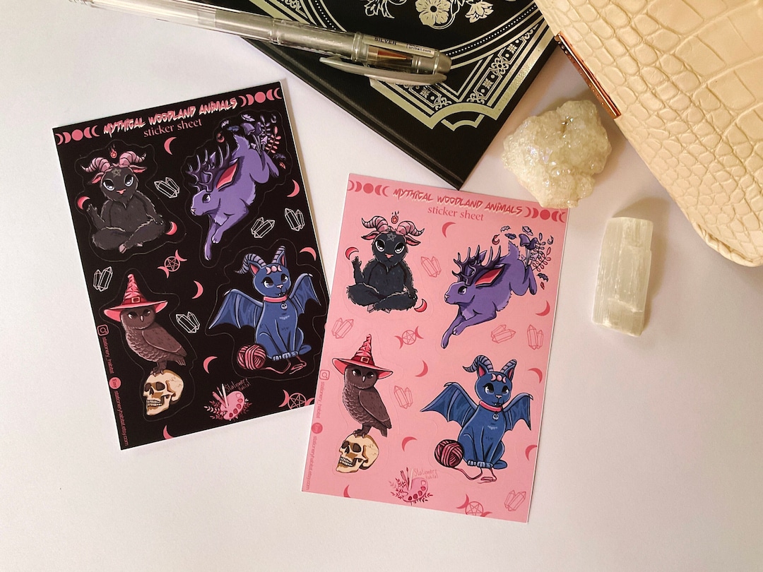 Pastel Goth Halloween Sticker Sheet: Mythical Folklore Woodland Animals ...