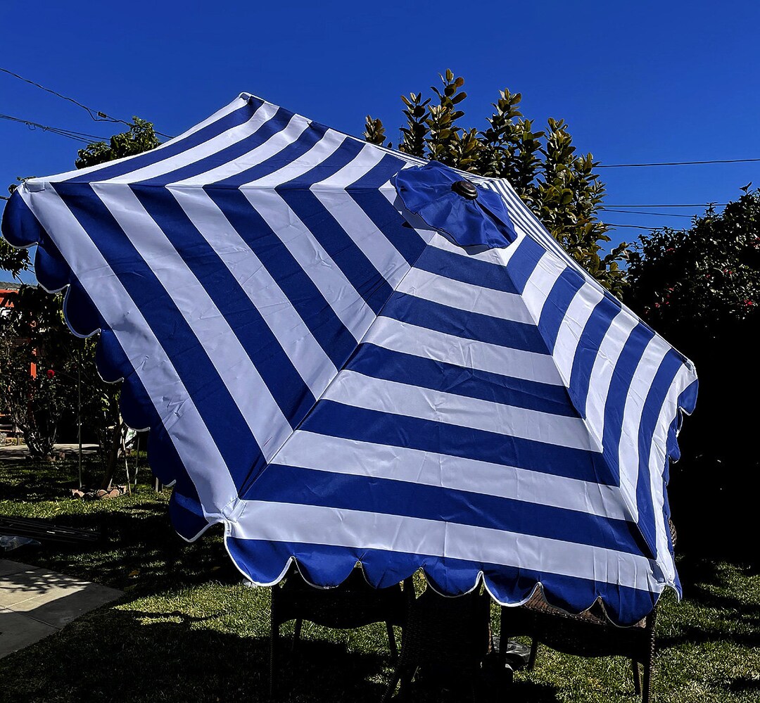 Royal Blue Stripe Umbrella Canopy, Scalloped Edge (9ft, 6 Ribs) - Etsy
