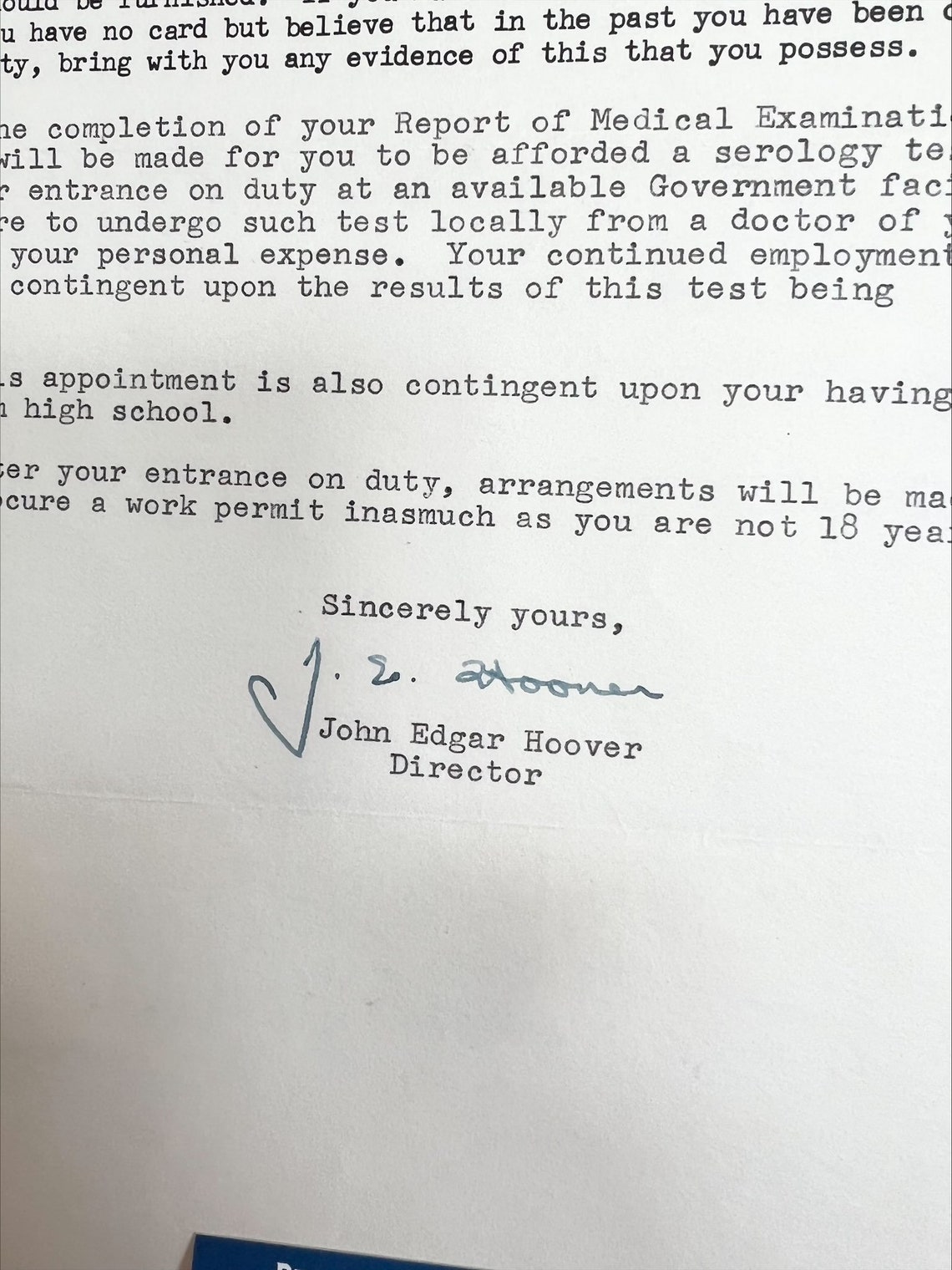 J Edgar Hoover Signed Original 1955 FBI Letter Beckett Authentication ...