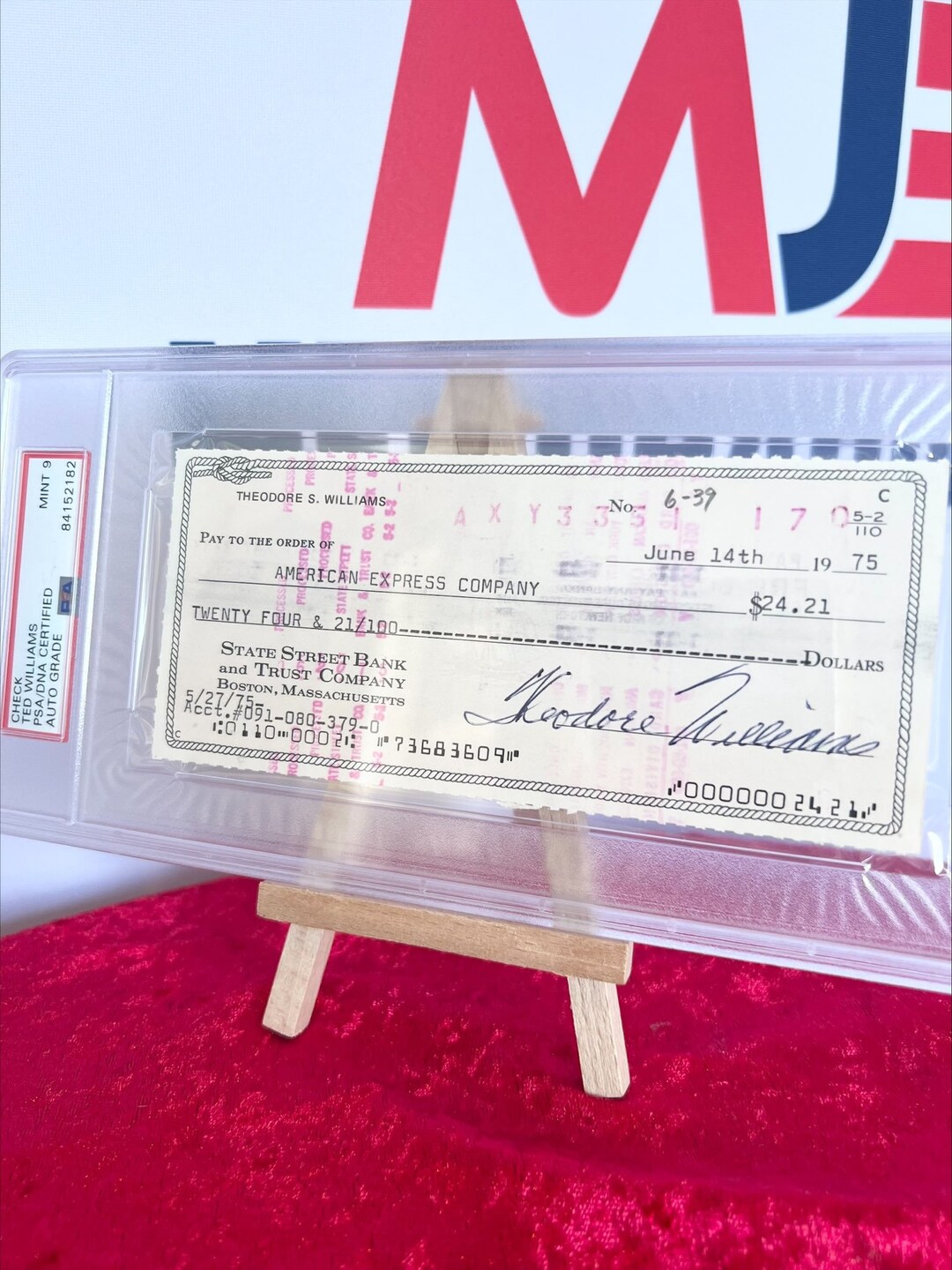 Theodore Ted Williams Signed 1975 Personal Bank Cheque PSA 9 State ...
