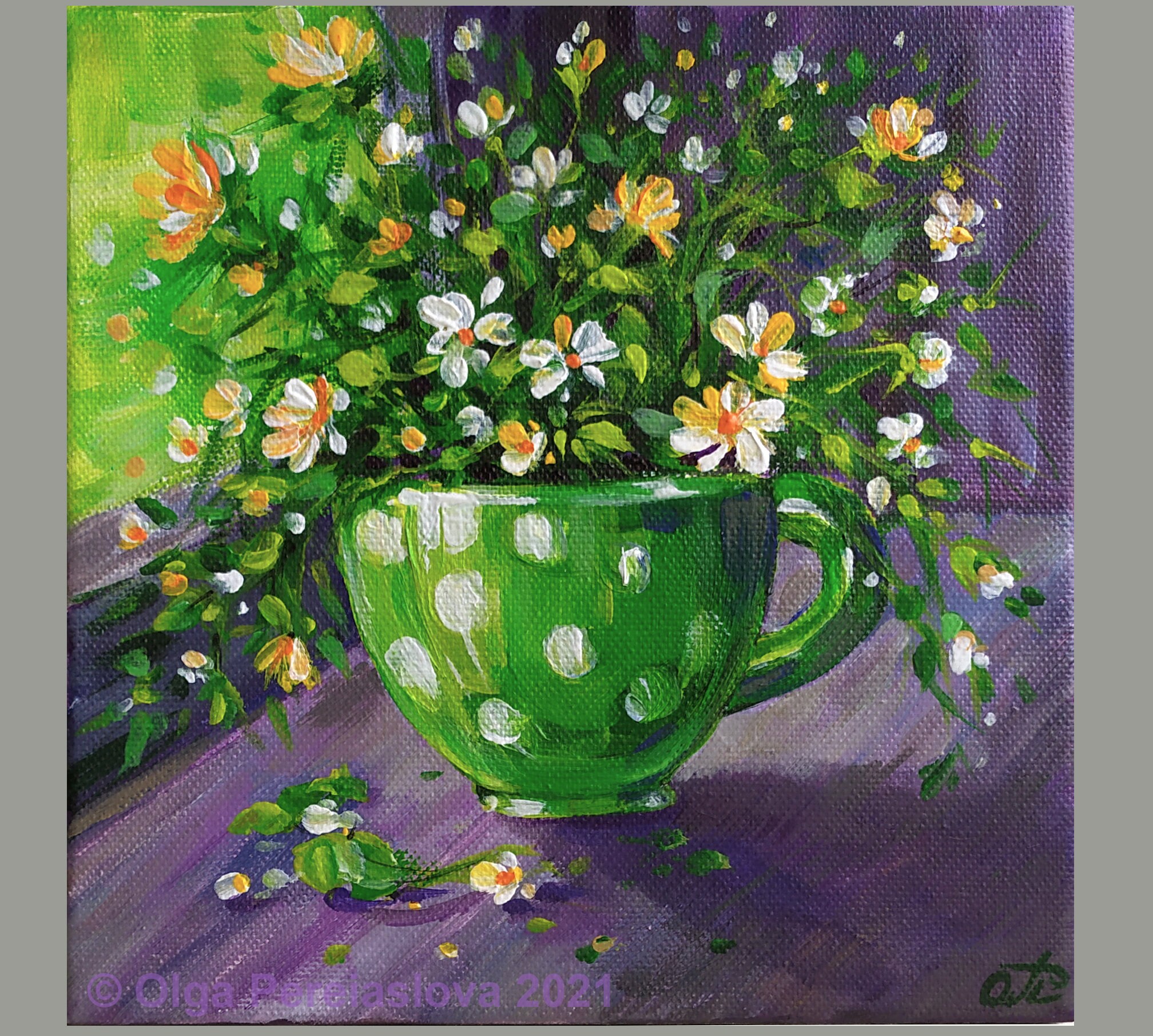 Cup With Flowers. Painting on Canvas Original. Acrylic - Etsy