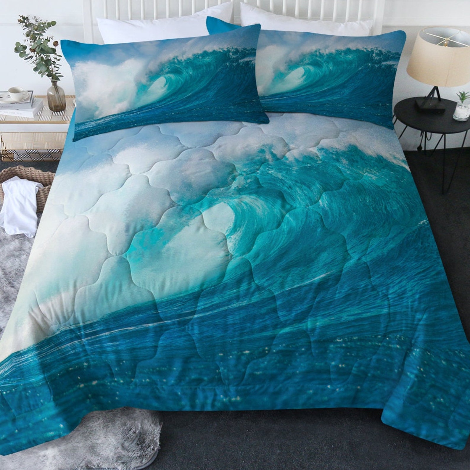 Ocean Wave Comforter Set Beach Bedding Coastal Quilt Nautical - Etsy