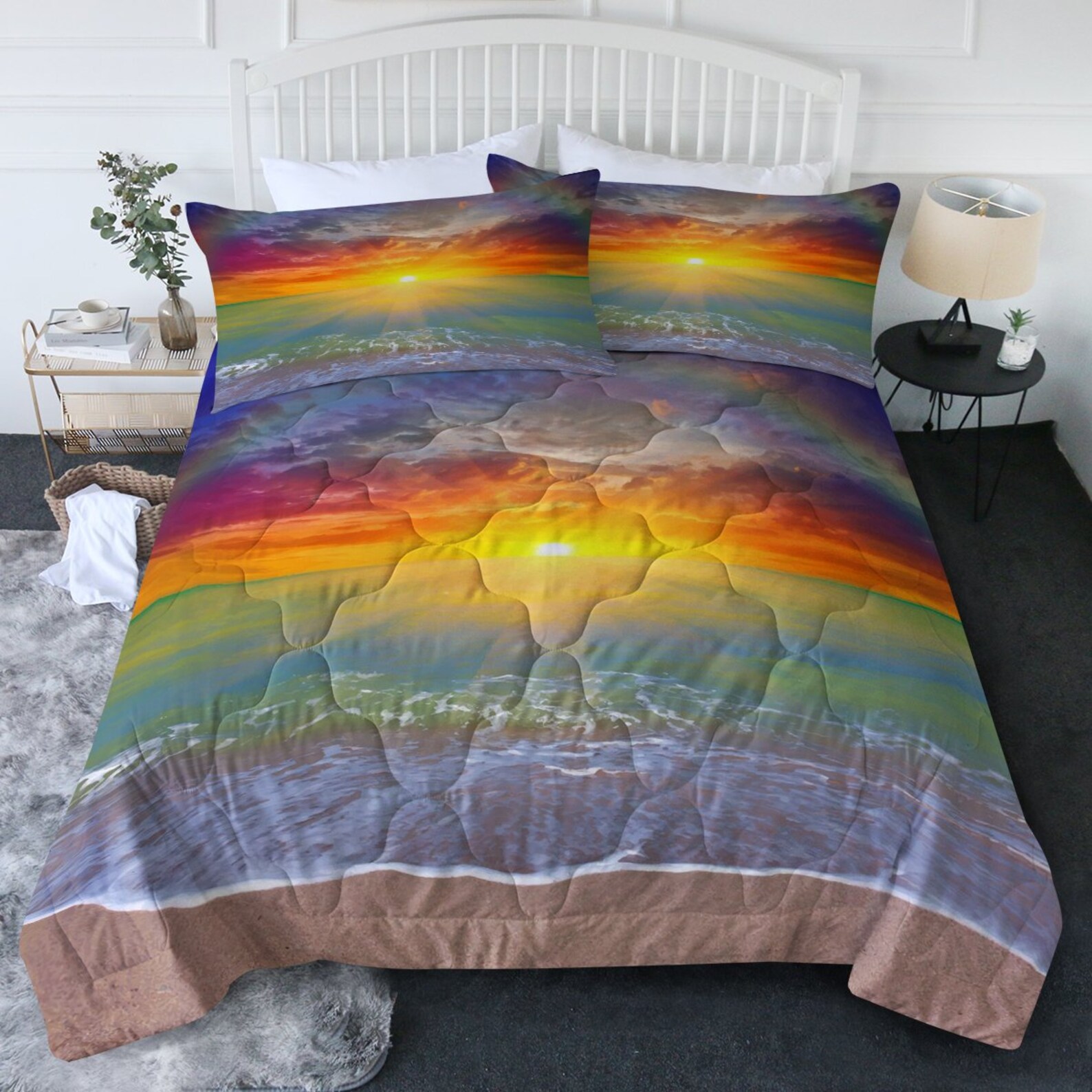 Beach Scene Comforter Set Ocean Bedding Coastal Quilt Sunrise Sunset ...