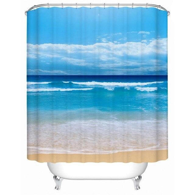 Beach Scene Shower Curtain Ocean Theme Decor Coral Marine Sealife ...