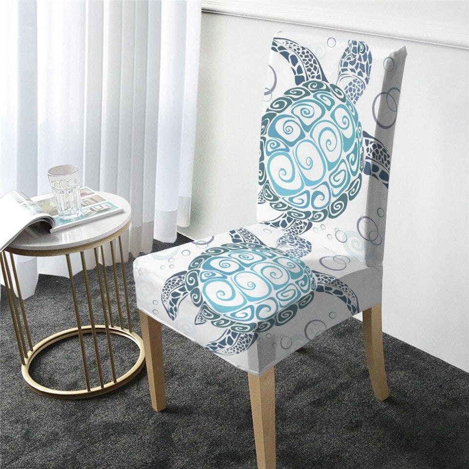 Sea Turtle Chair Slipover, Ocean Sealife Dining Chair Cover, Nautical ...
