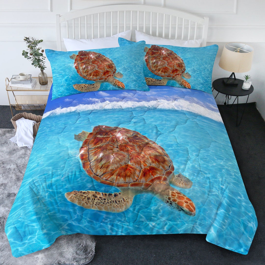 Sea Turtle Comforter Set Blue Ocean Bedding Set Beach Themed - Etsy