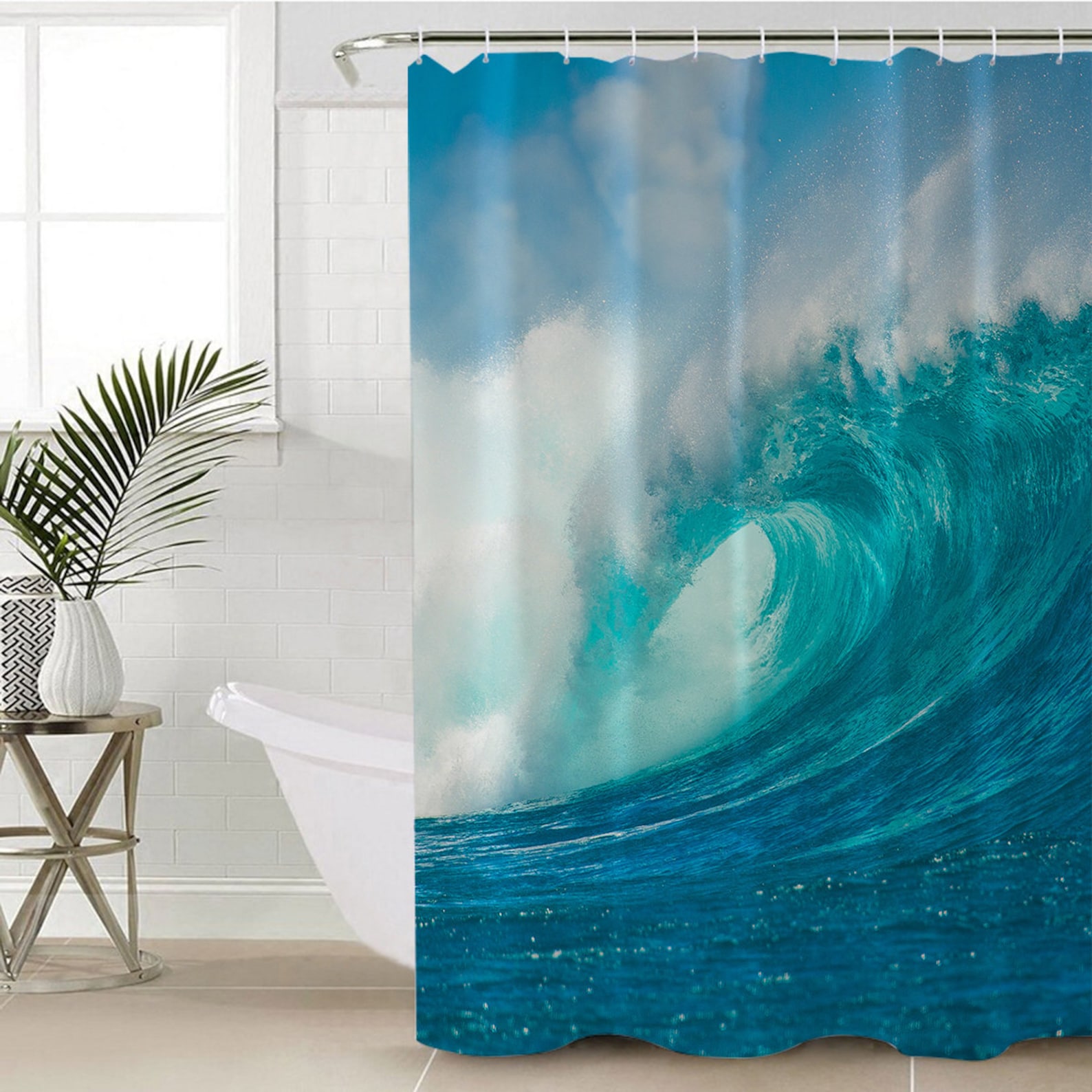 Ocean Wave Shower Curtain Surf Theme Decor Marine Seaside Nautical ...