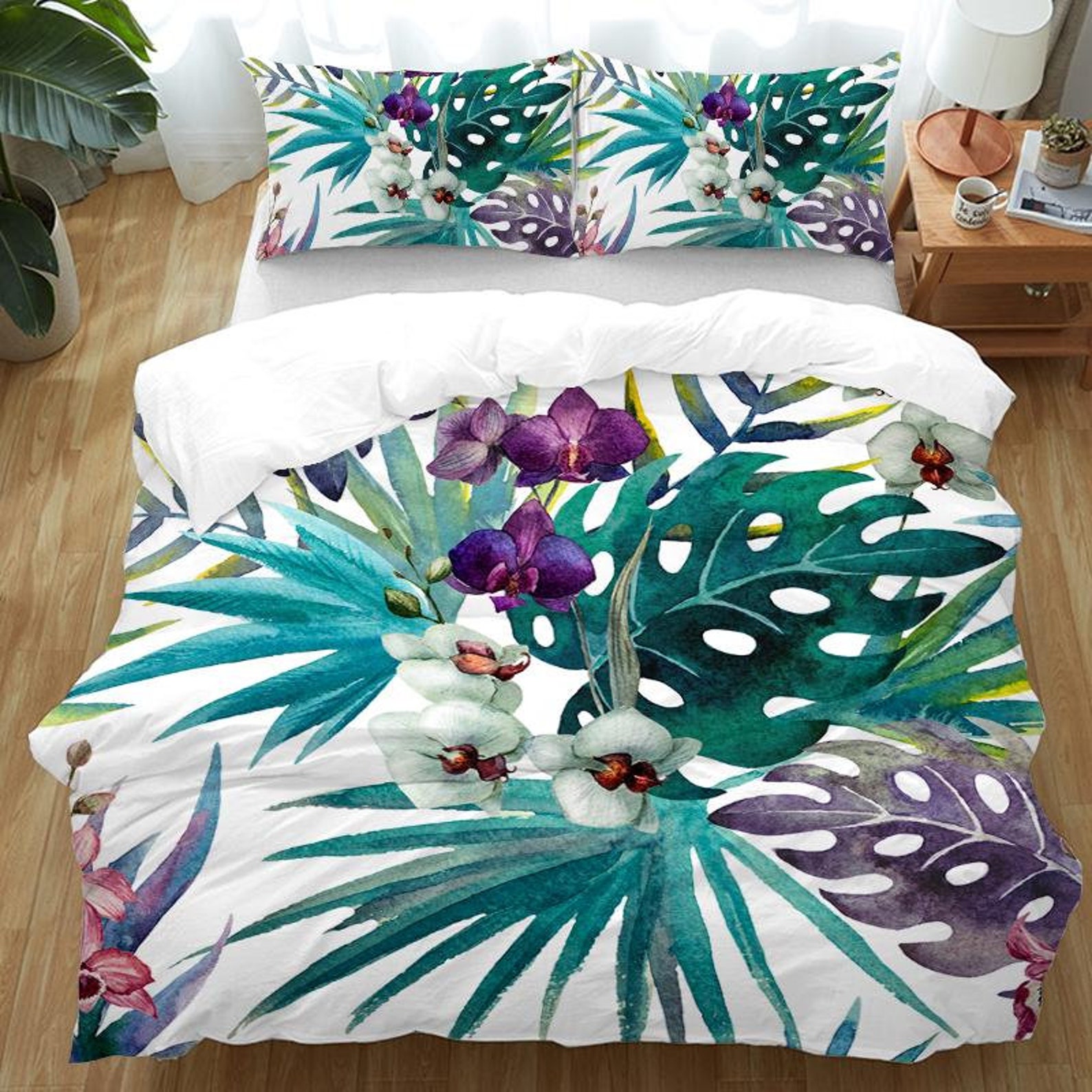 Tropical Duvet Cover, Floral Quilt Cover, Orchids Bedding Set, Hawaiian ...