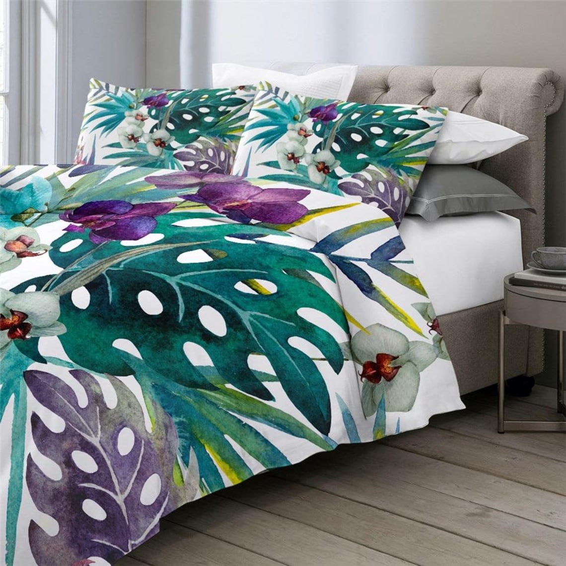 Tropical Duvet Cover, Floral Quilt Cover, Orchids Bedding Set, Hawaiian ...