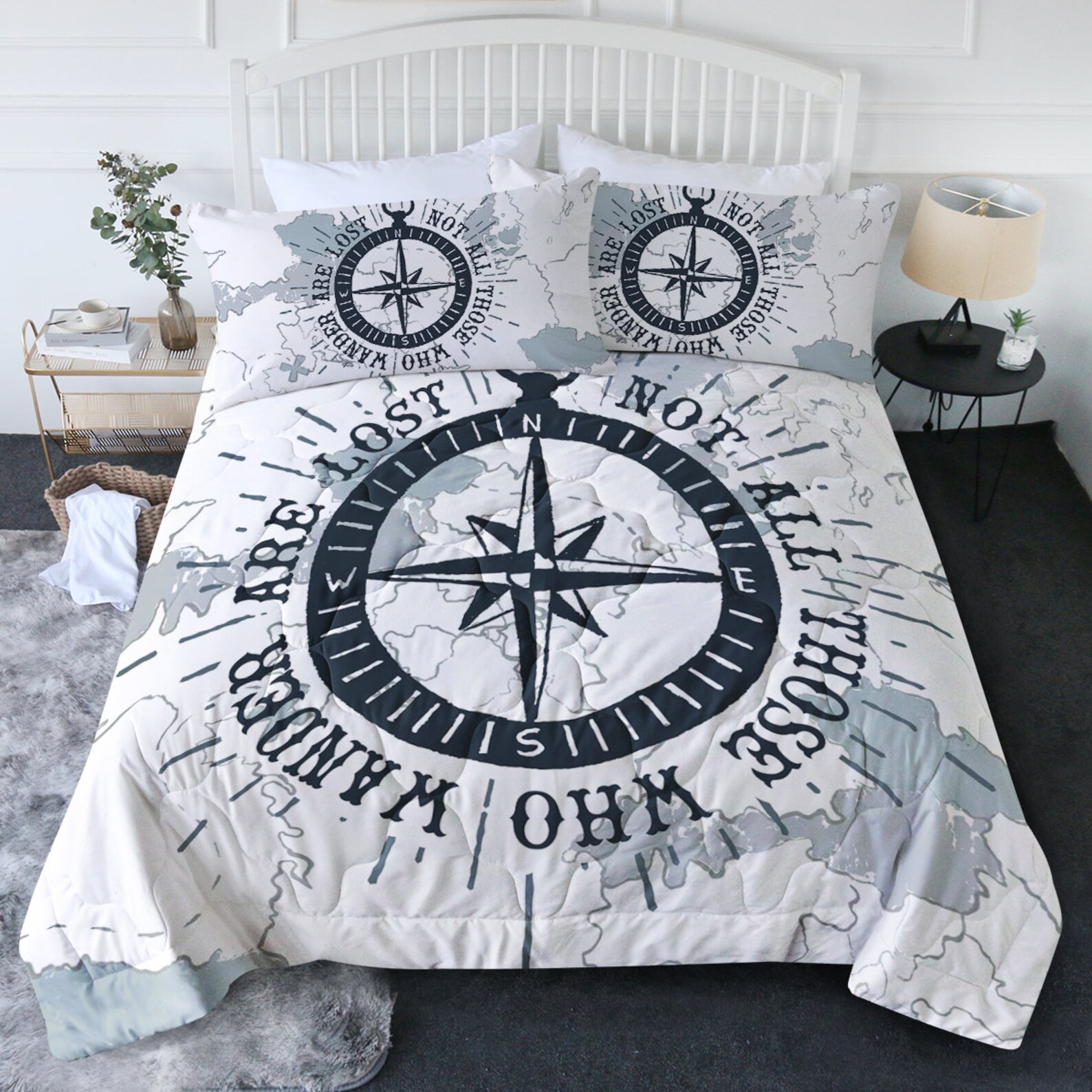 Nautical Comforter Compass Quilt Not All Those Who Wander Are - Etsy