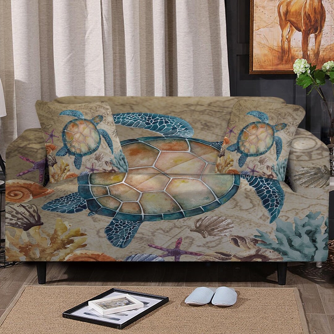 Sea Turtle Island Sofa Slipcover Beach Ocean Theme Couch Cover Armchair ...