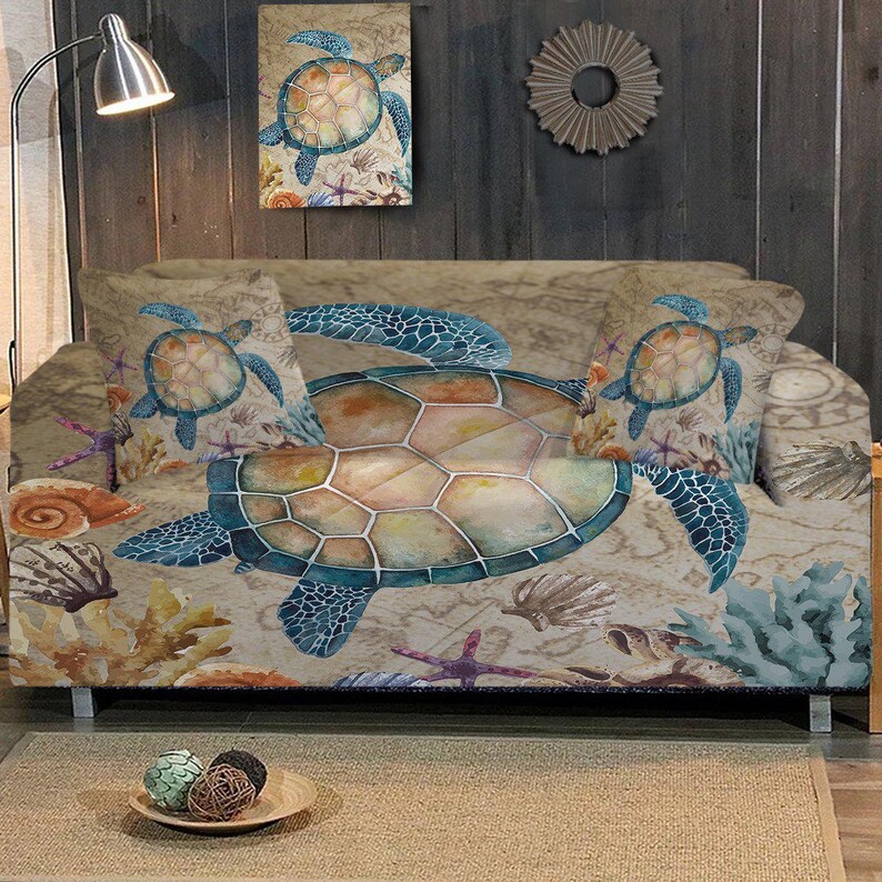 Sea Turtle Island Sofa Slipcover Beach Ocean Theme Couch Cover Armchair ...