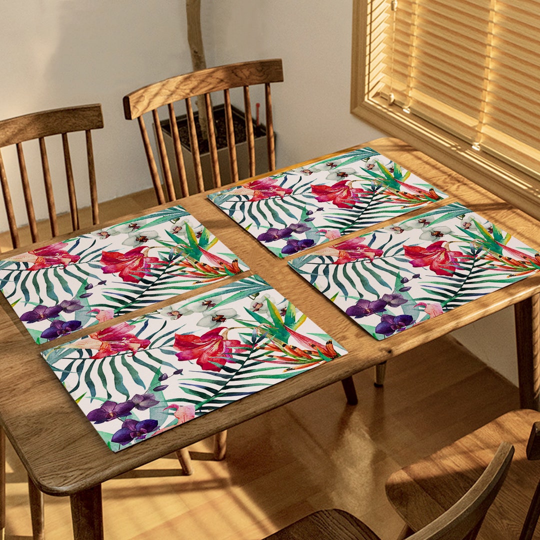 Tropical Floral Placemat, Rectangular and Round Table Placemats ...