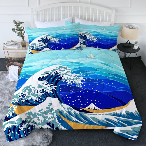 Ocean Wave Comforter Set Beach Bedding Seathemed Quilt King | Etsy