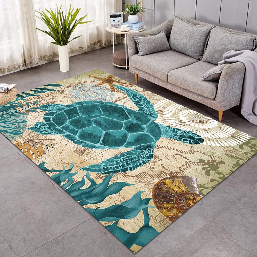 Sea Turtle Area Rug Coastal Floor Mat Ocean Beach Theme Carpet Sea Turtle Area Rug Coastal Floor Mat Ocean Beach Theme Carpet
