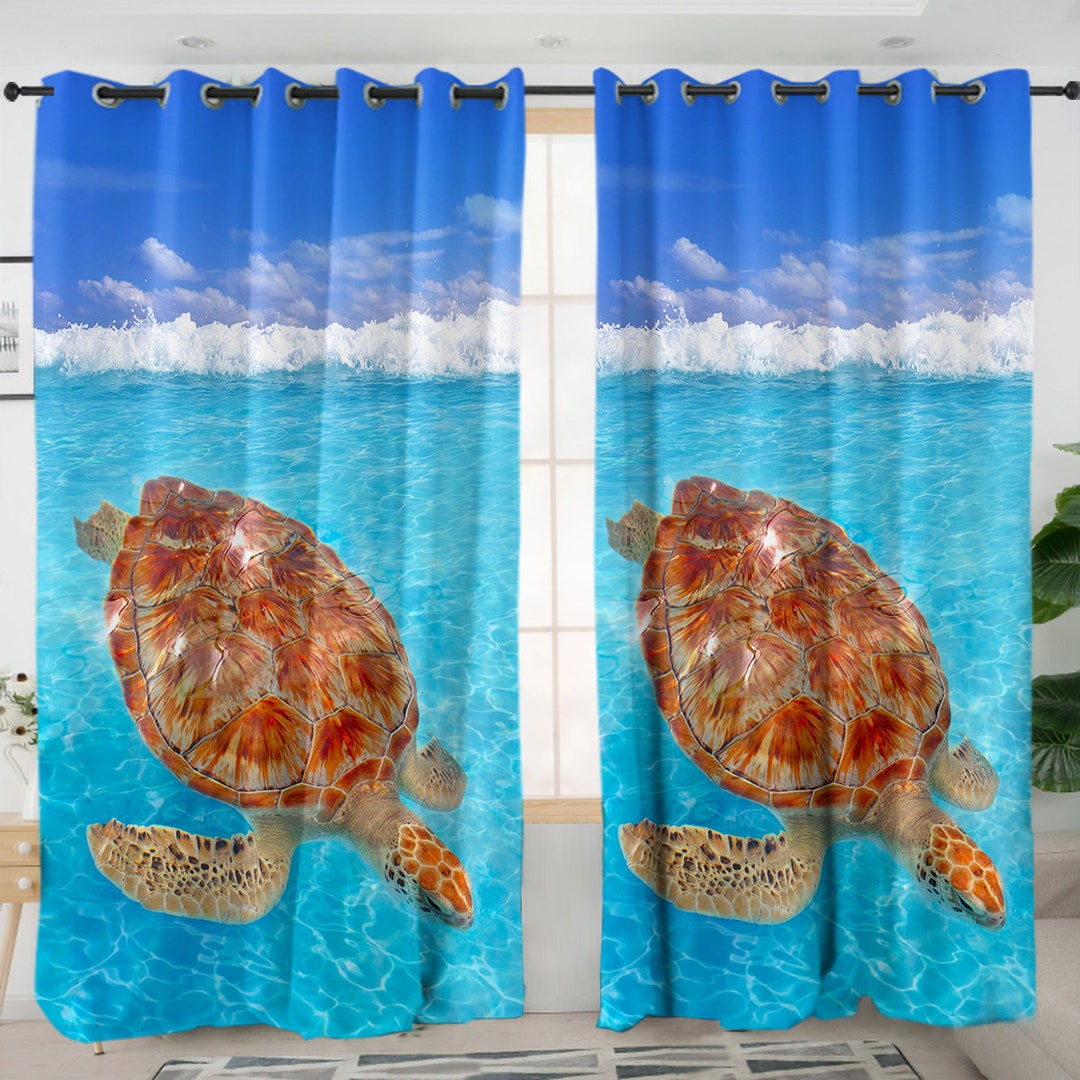 Sea Turtle Curtains, Beach Theme Ocean Window Treatments, Marine ...