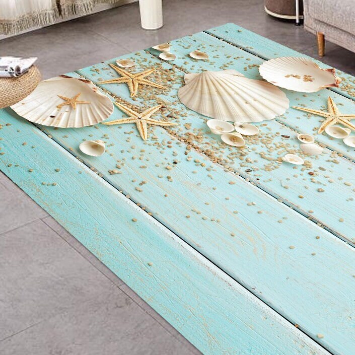 Coastal Area Rug, Seashells Floor Mat, Beach Theme Carpet, Nautical ...