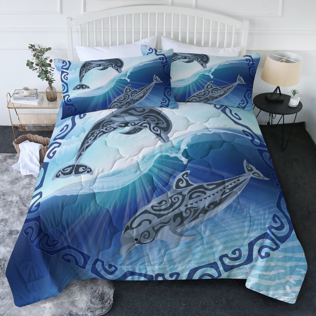Polynesian Dolphins Comforter Set Sealife Bedding Ocean Themed Quilt ...