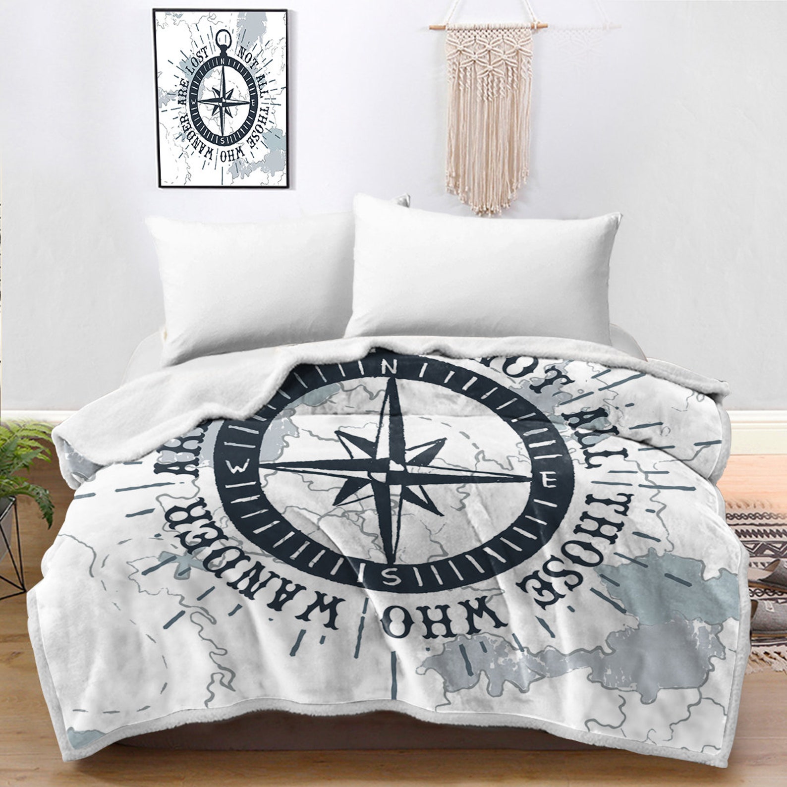 Nautical Windrose Bed Cover Ocean Blanket Bedspread Oversize Twin Full ...